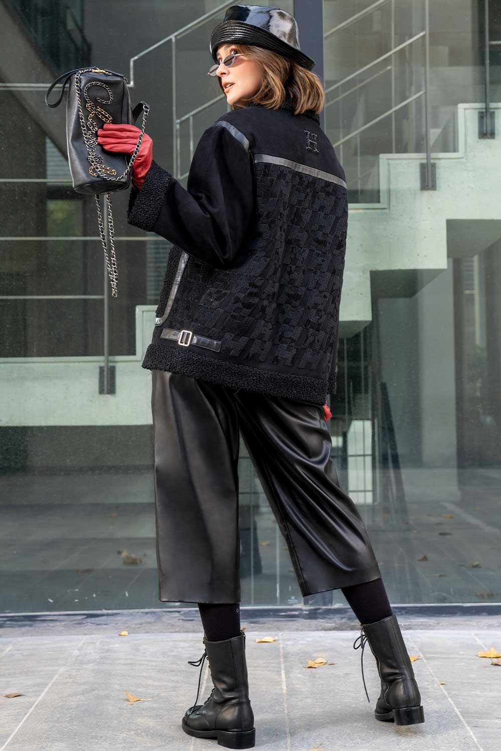 Feux sued jacket with sheepskin cuffs and hem. Buckle on sides. Full ...