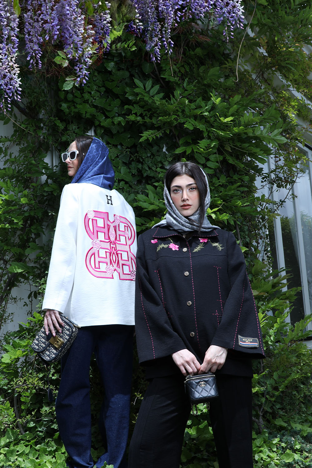 white coat, featuring the iconic Hally logo and delicate flower ...